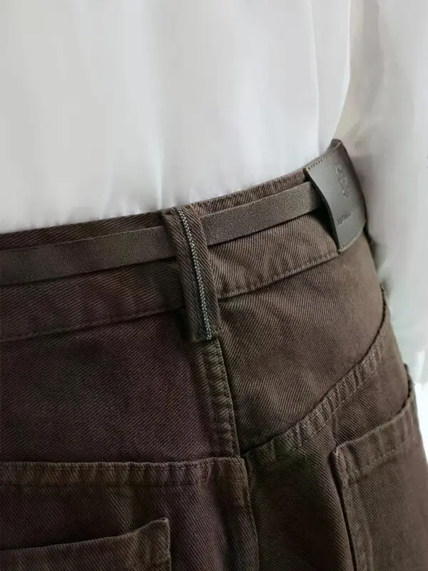 Brunello Cucinelli Dyed Denim Monili Embroidered Square Trousers - Brown