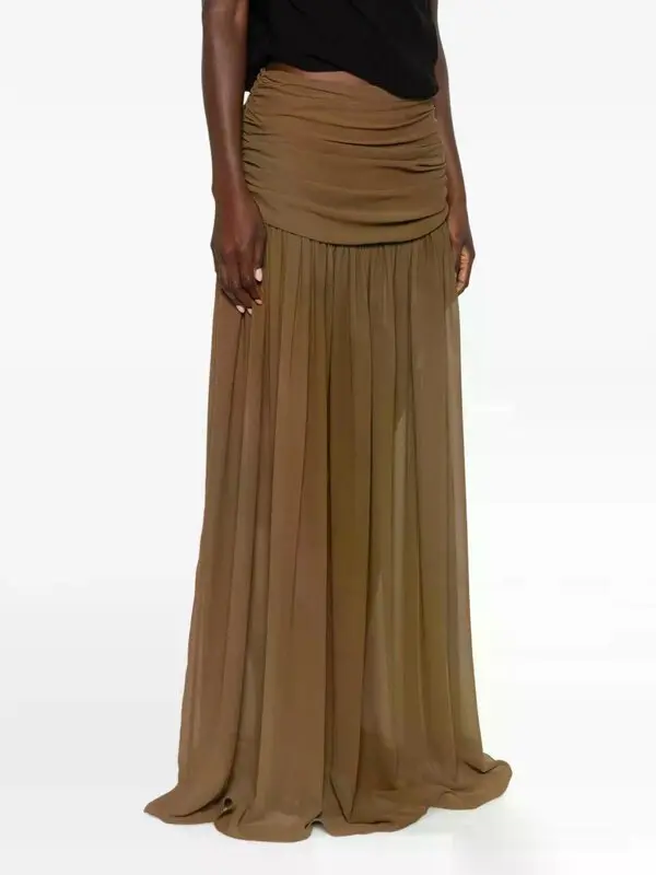DE LA VALI Agapito Ruched Maxi Skirt - Brown