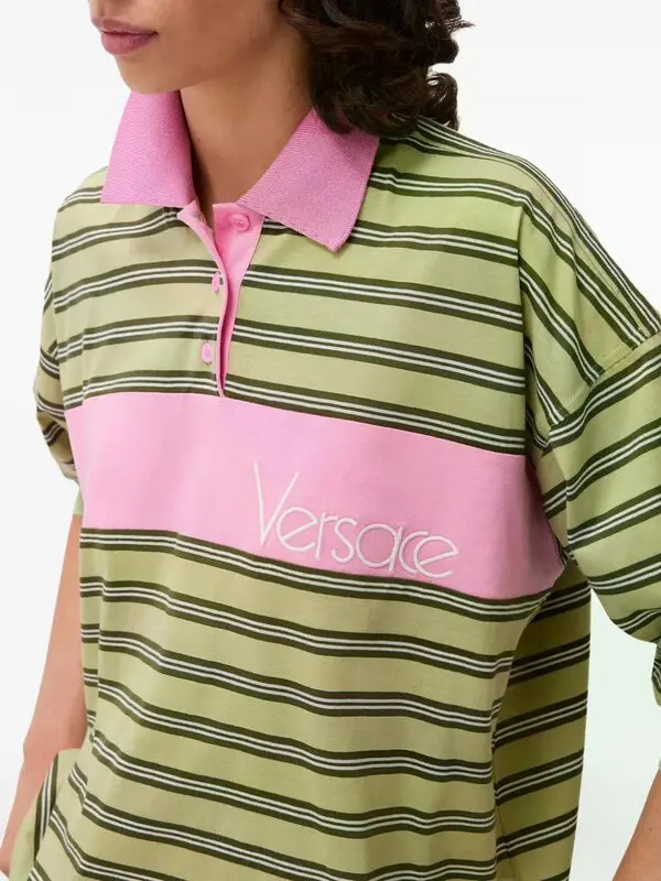 Versace Striped Intarsia Cotton Polo With Embroidered Logo - Yellow