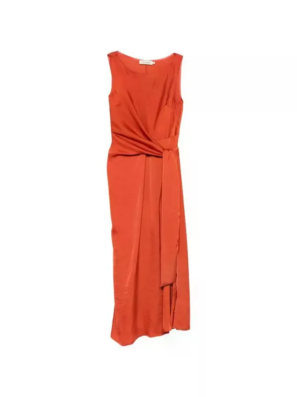 MOUTAKI Satin Midi Dress With Tie Waist - Orange