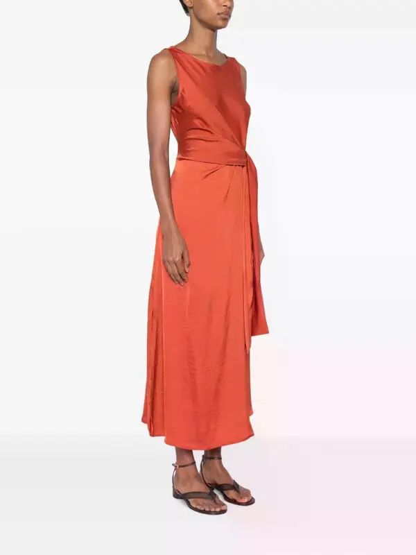MOUTAKI Satin Midi Dress With Tie Waist - Orange