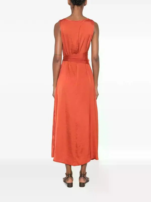 MOUTAKI Satin Midi Dress With Tie Waist - Orange