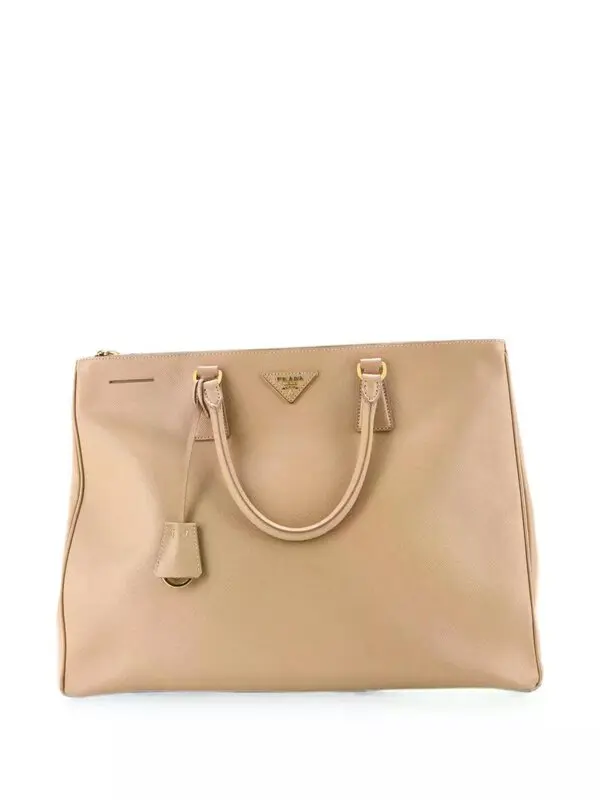 Prada Xl Lux Saffiano Leather Double Zip Tote Bag - Neutrals