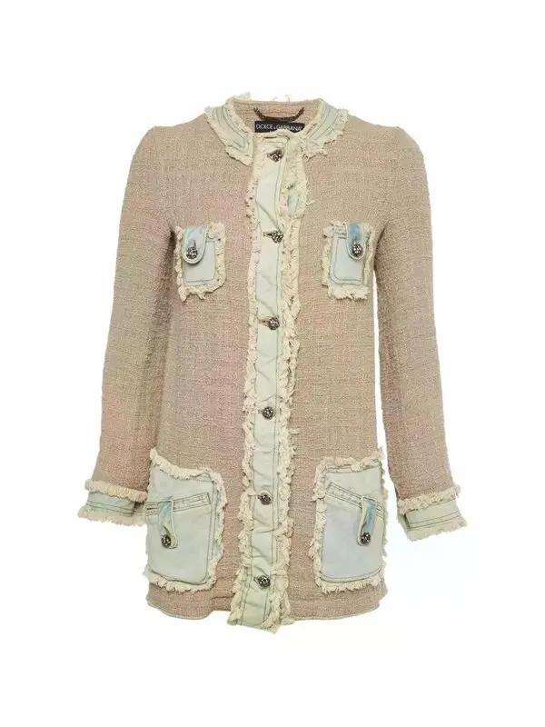 Dolce & Gabbana Beige Tweed Jacket With Denim Trim