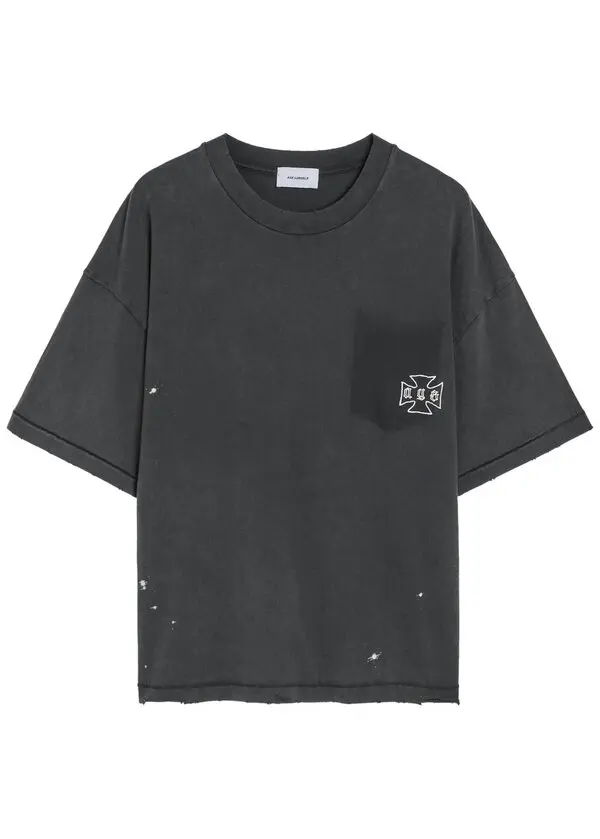 ASKYURSELF Logo-embroidered Distressed Cotton T-shirt - Black