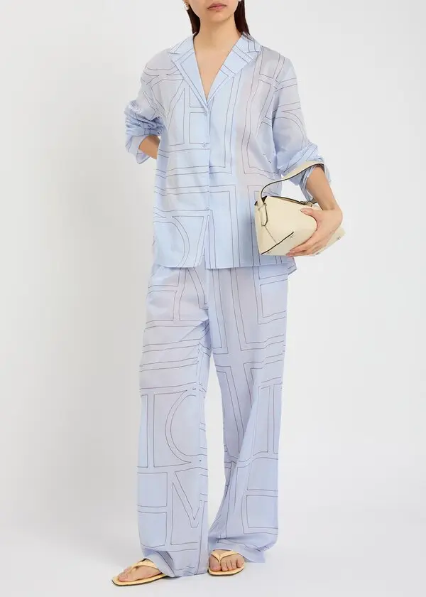 TOTEME Monogrammed Cotton-blend Pyjama Trousers - Light Blue