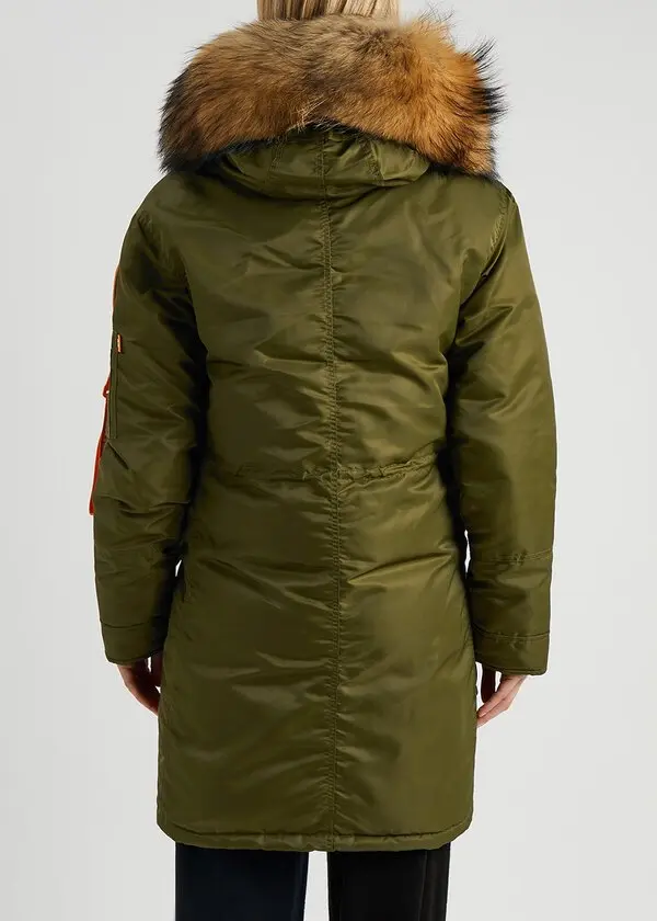 ARCTIC ARMY Army Green Fur-trimmed Padded Shell Parka