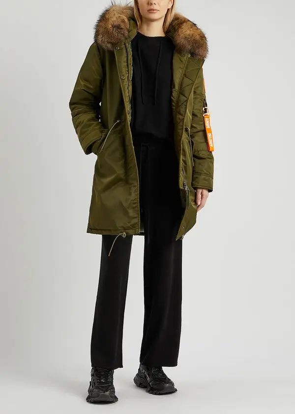 ARCTIC ARMY Army Green Fur-trimmed Padded Shell Parka