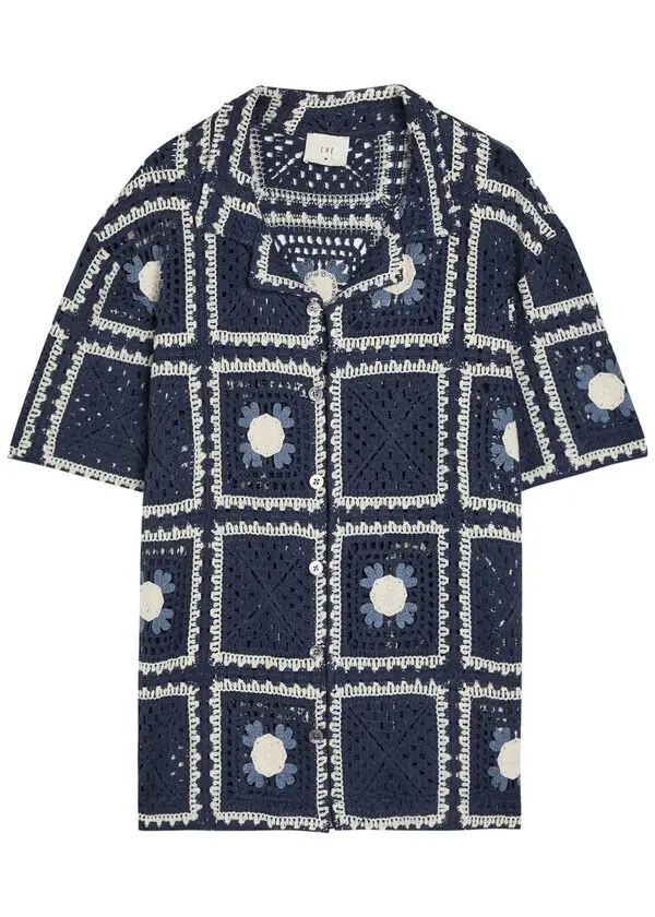 CHE Tejer Patchwork Crot Open-knit Shirt