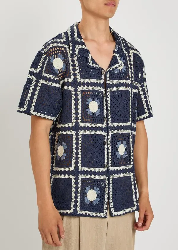 CHE Tejer Patchwork Crot Open-knit Shirt