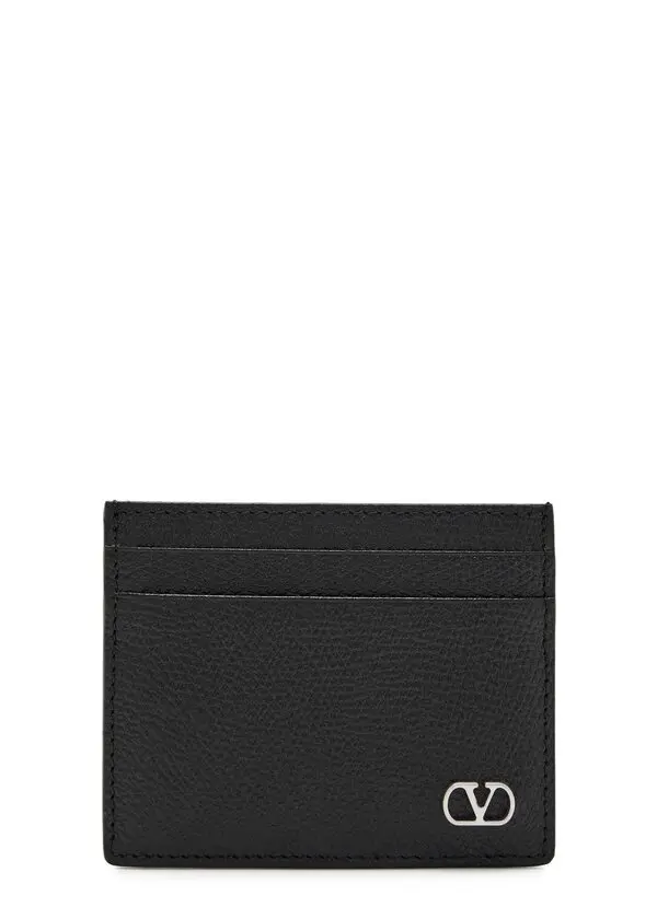 Valentino Garavani Vlogo Pebbled Leather Card Holder - Black