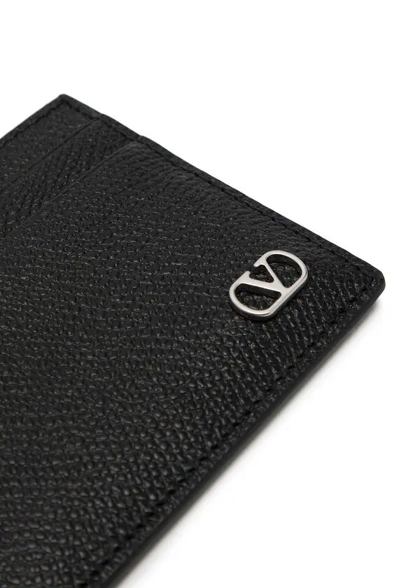 Valentino Garavani Vlogo Pebbled Leather Card Holder - Black