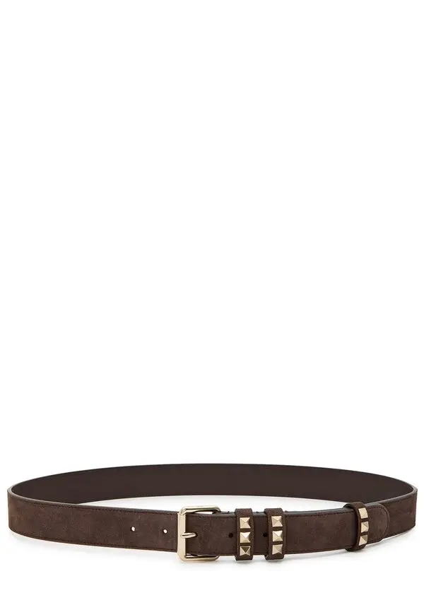 Valentino Garavani Rockstud Suede Belt - Brown