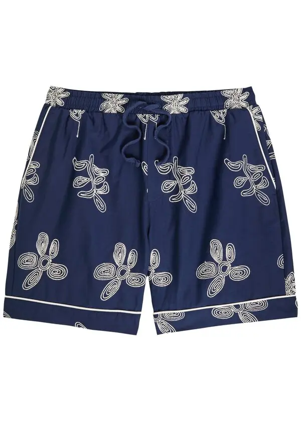 CHE Flores Floral-embroidered Cotton Shorts