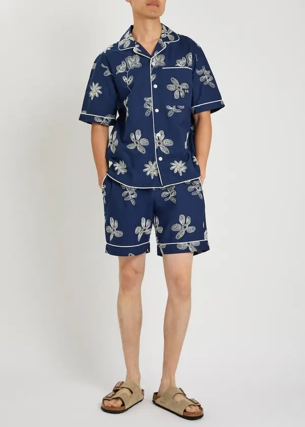 CHE Flores Floral-embroidered Cotton Shorts