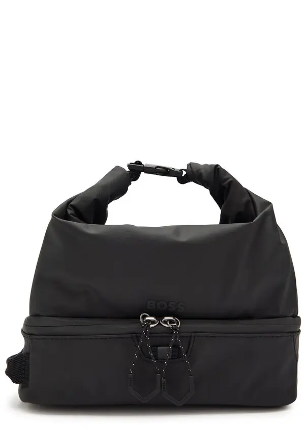 BOSS Stenson Coated Faux Leather Washbag - Black