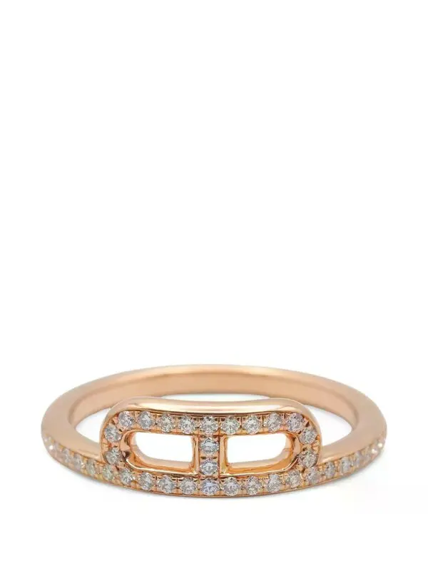 Hermès 18k Rose Gold Diamond Pavé Ring - Pink