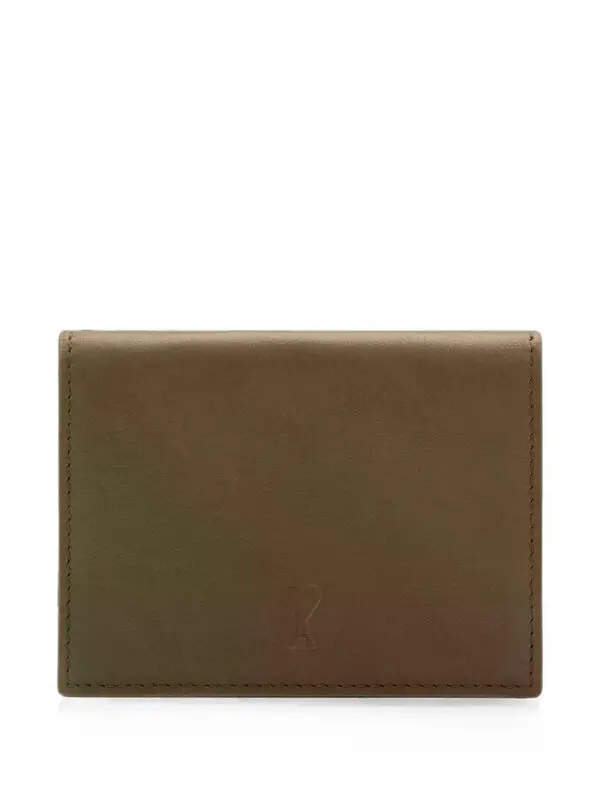 AMI Paris Cowhide Leather Trifold Wallet With De Coeur - Brown