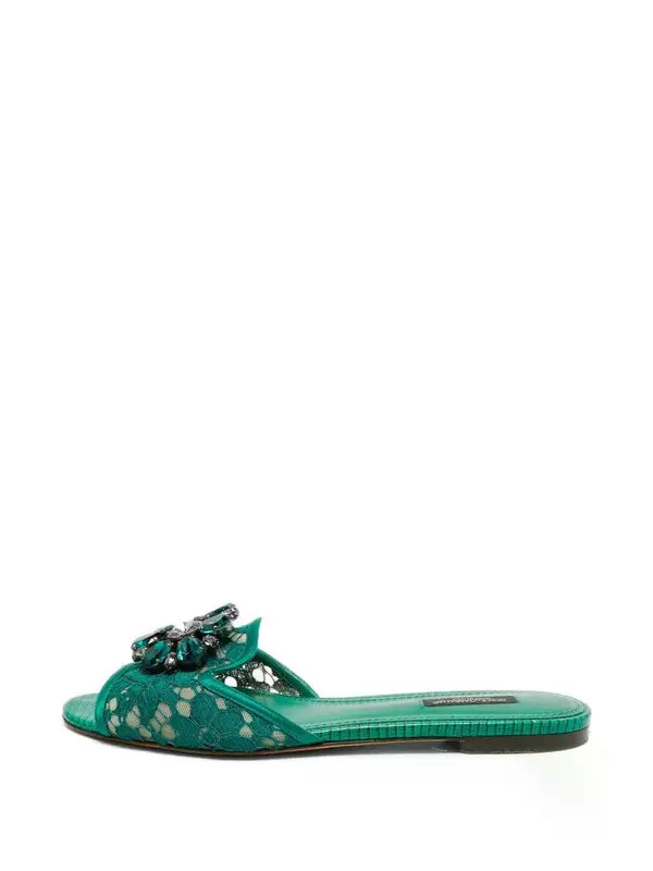 Dolce & Gabbana Bianca Lace Flat Sandals - Green