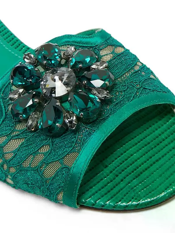 Dolce & Gabbana Bianca Lace Flat Sandals - Green