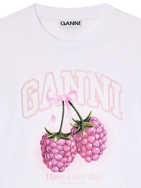 GANNI Raspberry Cotton T-shirt - Multicolor