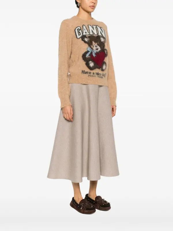 GANNI Crewneck Sweater With Graphic Detail - Multicolor