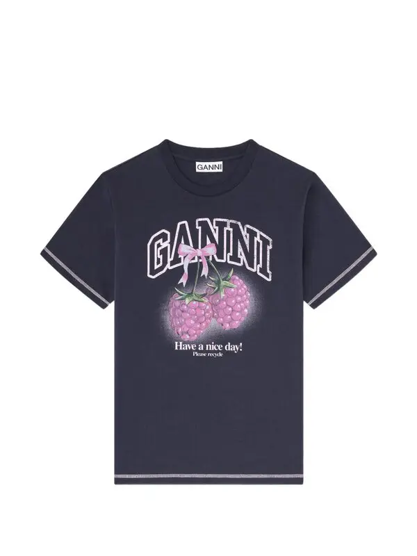 GANNI Raspberry Graphic Cotton T-shirt - Multicolor