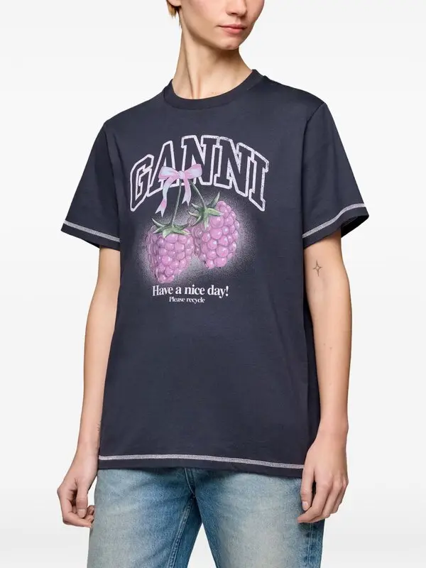 GANNI Raspberry Graphic Cotton T-shirt - Multicolor