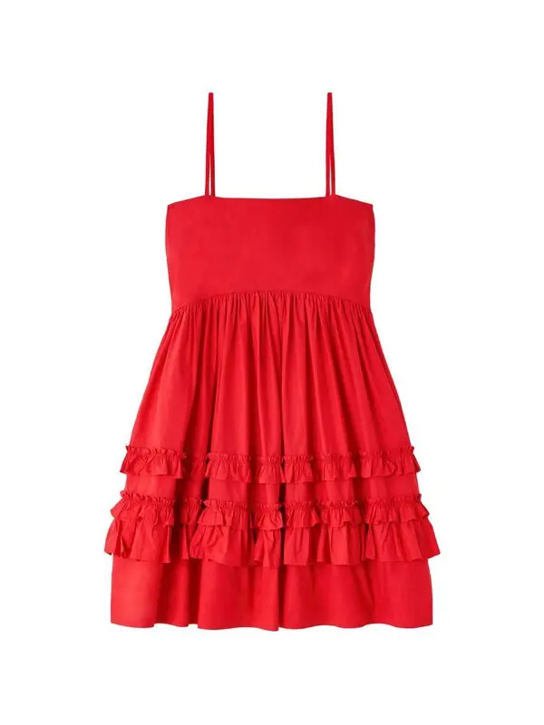 GANNI Square Neck Spaghetti Strap Dress With Tiered Skirt - Multicolor