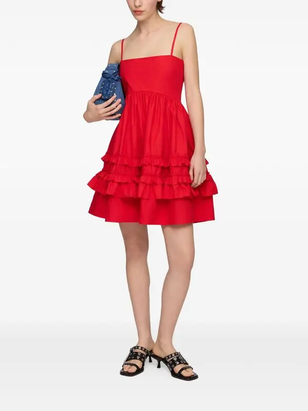GANNI Square Neck Spaghetti Strap Dress With Tiered Skirt - Multicolor