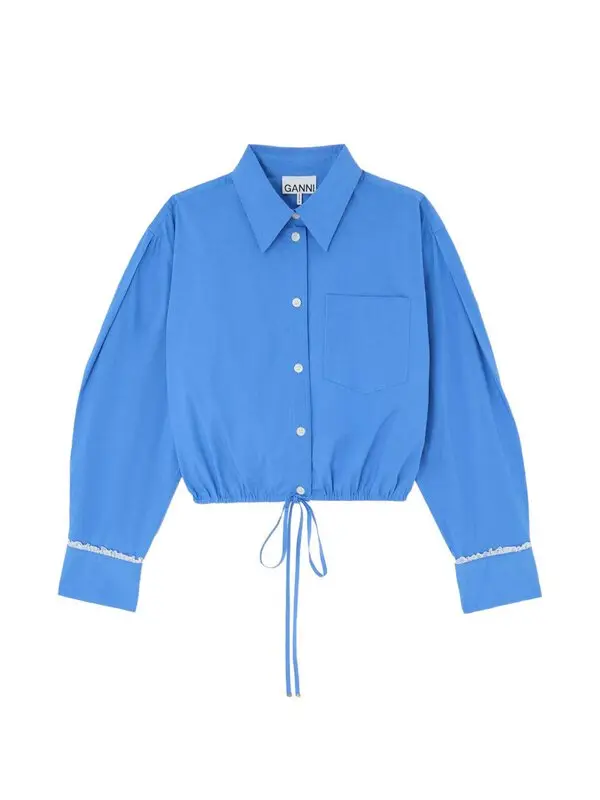 GANNI Organic Cotton Cropped Shirt With Lace Trim - Multicolor