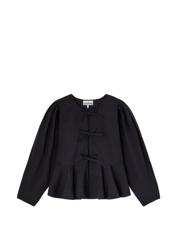 GANNI Organic Cotton Blouse With Bow Detailing And Puff Sleeves - Multicolor