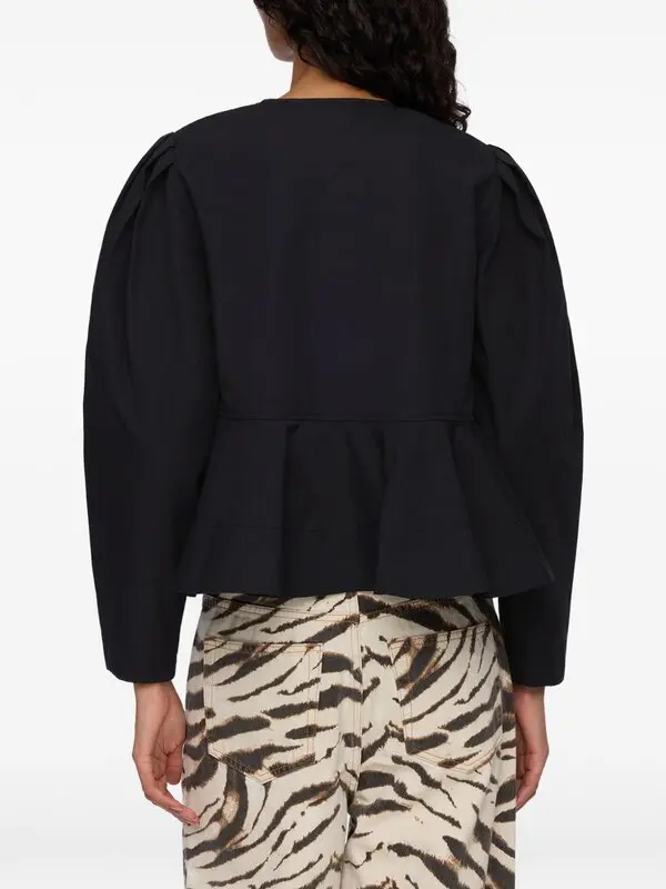 GANNI Organic Cotton Blouse With Bow Detailing And Puff Sleeves - Multicolor