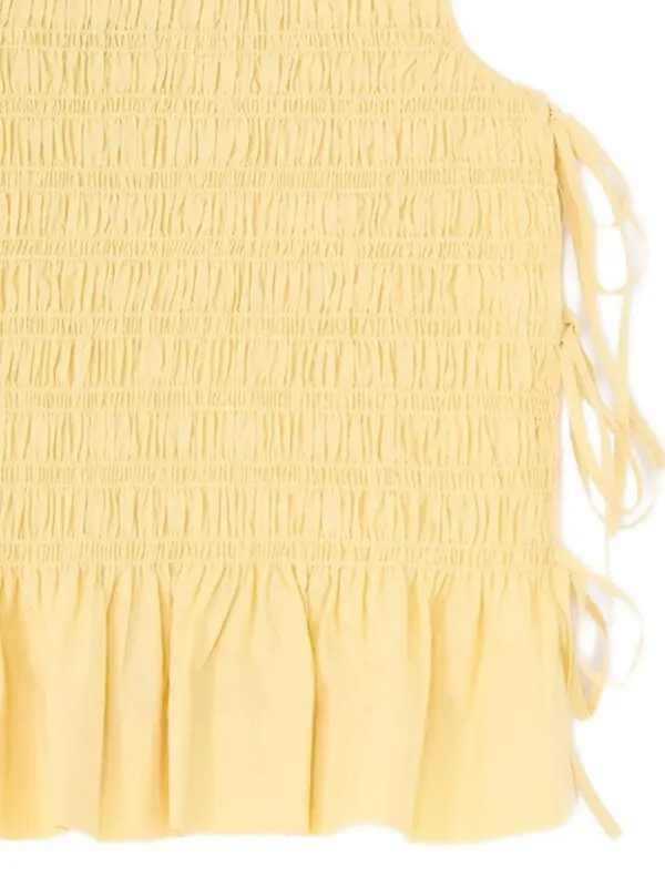 GANNI Smocked Cotton Top With Ruffle Details - Multicolor
