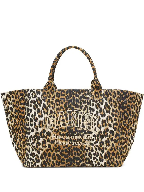 GANNI Xxl Cotton Leopard Print Tote Bag - Multicolor