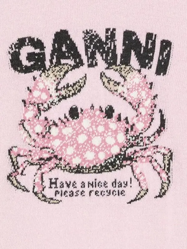 GANNI Pink Intarsia Knit Crewneck Sweater - Multicolor