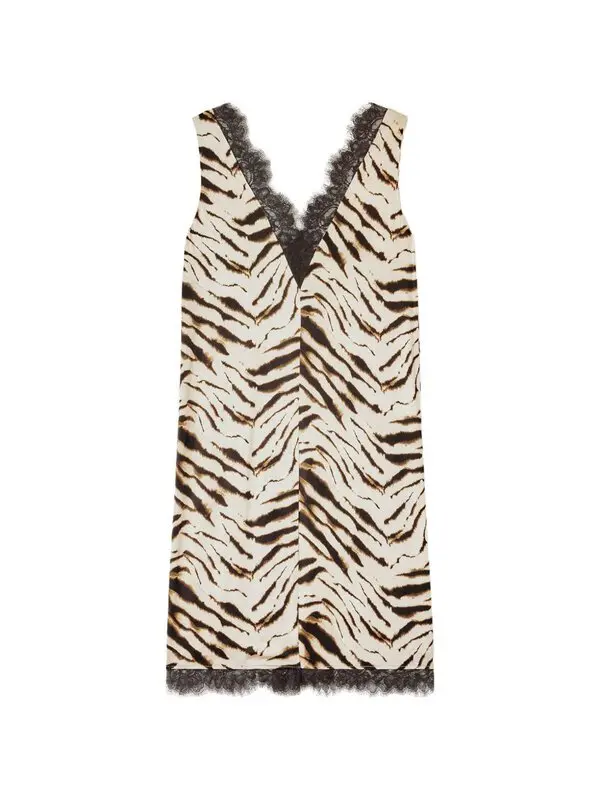 GANNI Zebra Print Midi Dress With Lace Trim - Multicolor