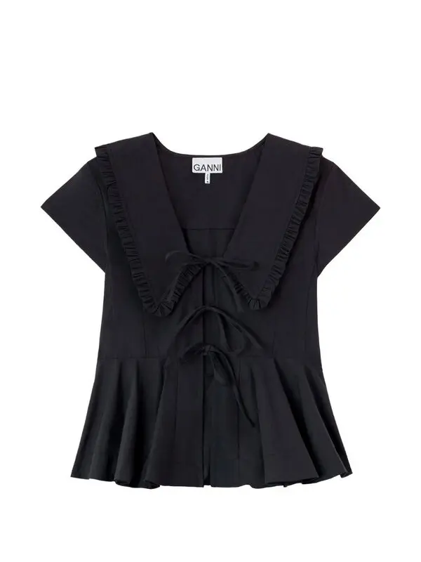 GANNI Organic Cotton Peplum Top With Ruffled Collar - Multicolor