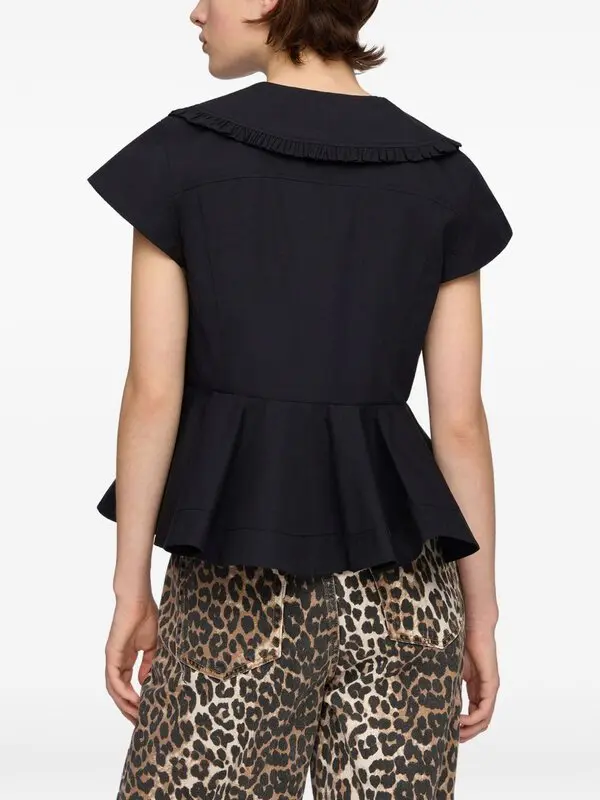 GANNI Organic Cotton Peplum Top With Ruffled Collar - Multicolor