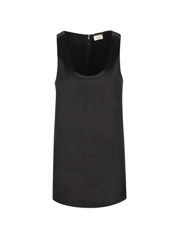 Saint Laurent Black Satin Sleeveless Dress With Cassandre Logo Charm - Multicolor