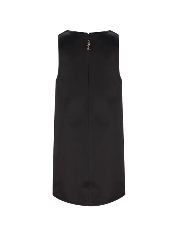 Saint Laurent Black Satin Sleeveless Dress With Cassandre Logo Charm - Multicolor