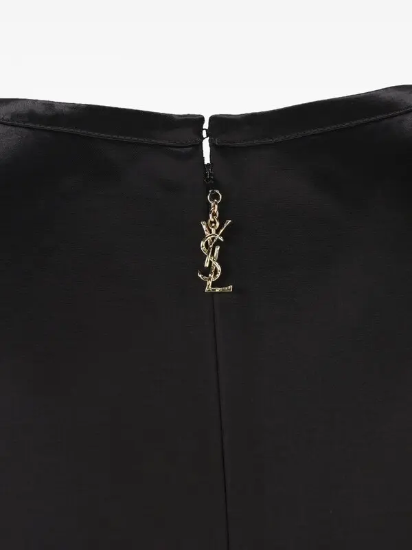 Saint Laurent Black Satin Sleeveless Dress With Cassandre Logo Charm - Multicolor