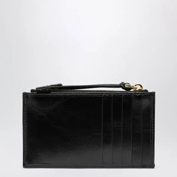 Prada Zip Card Holder In Polished Calf Leather