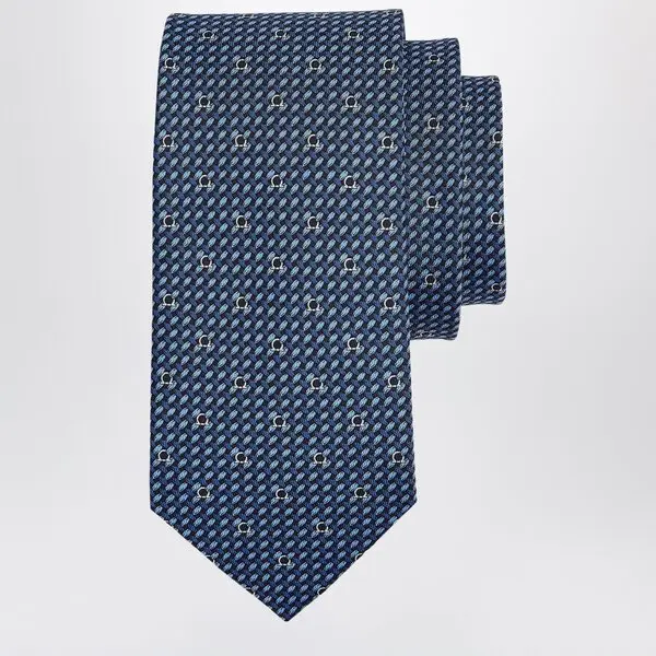 FERRAGAMO Gancini Print Silk Neck Tie - Multicolor