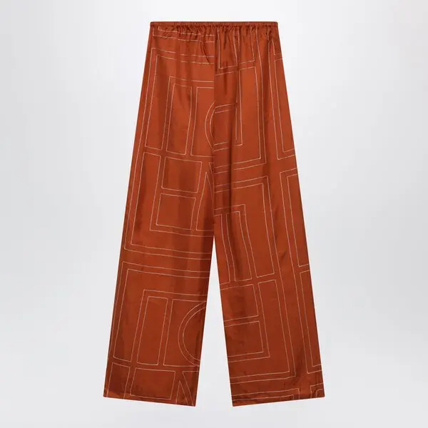 TOTEME Monogram Silk Pajama Trousers In Terracotta - Orange