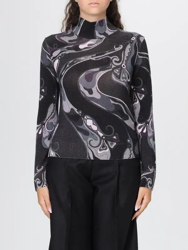 Emilio Pucci Woman's Printed Knit Turtleneck Sweater - Black
