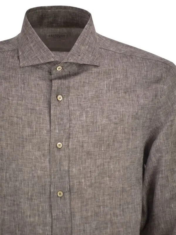 Brunello Cucinelli Easy Fit Linen Shirt With French Collar - Multicolor
