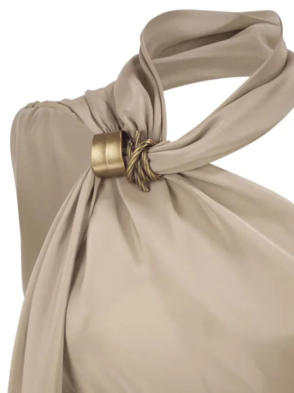Max Mara Silk One-shoulder Long Dress With Draped Scarf - Multicolor