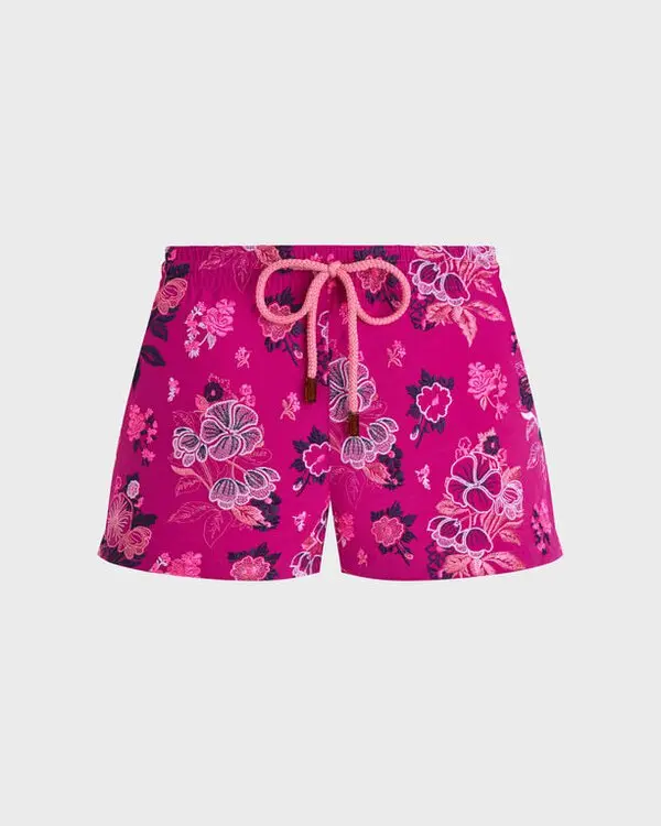 Vilebrequin Embroidered Tropical Flower Swim Shorts - Red