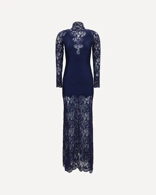 Rabanne Long Lace And Jersey Dress - Blue